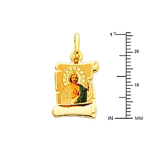 14k REAL Yellow Gold Religious Saint Jude Enamel Picture Charm Pendant