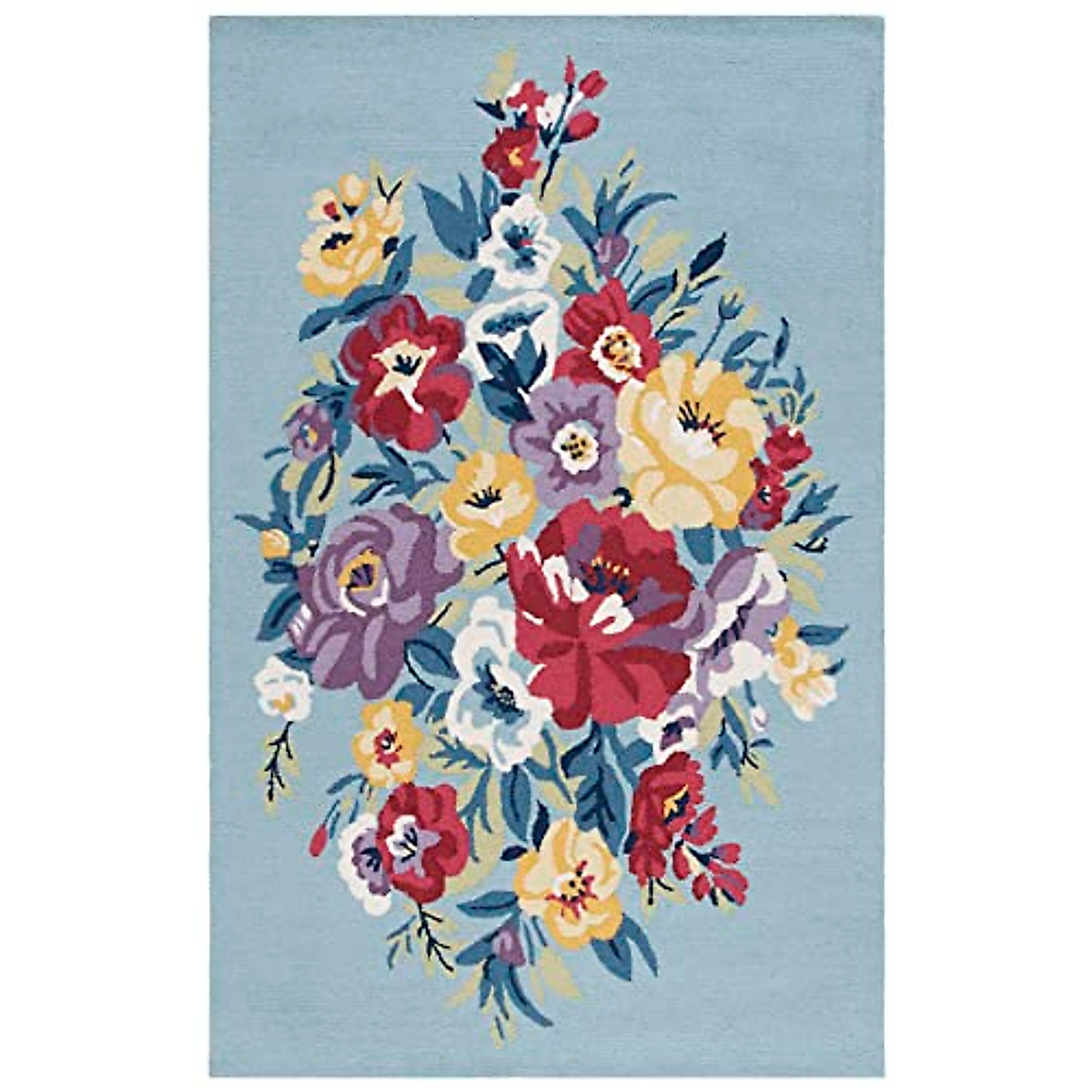 Safavieh Chelsea Collection 3' x 5' Blue/Rose HK219M Handmade French Country Floral Wool Area Rug