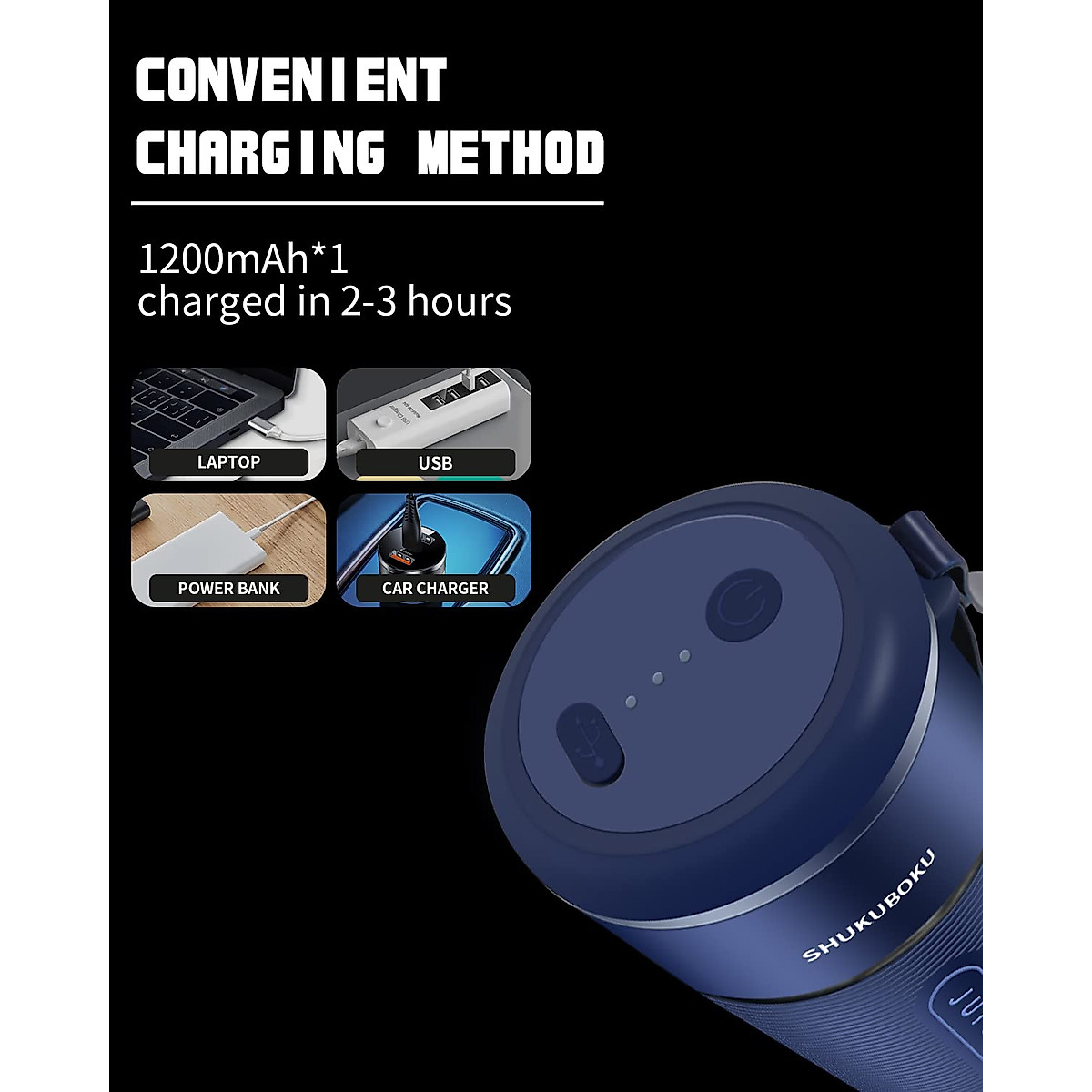 SHUKUBOKU Portable Blender, 10oz, USB Rechargeable, Green, Easy Operation, Magnetic Lid