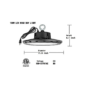 LED High Bay Light 100W 14,000lm 5000K Daylight White,ETL Certified LED Warehouse Light