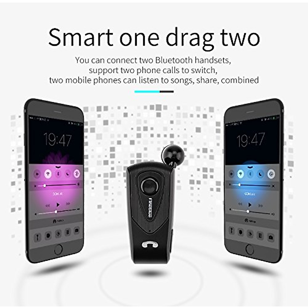 Fineblue F930 Wireless Freedom Business Bluetooth Headset Call Clarity Golden Blue Music No Bound Smart one Drag Two Bluetooth Earphone - Black