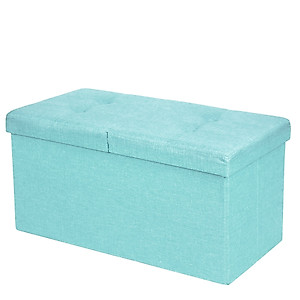 Otto & Ben Mellow Folding Box Chest with SMART LIFT Top Upholstered Tufted Ottomans Bench Foot Rest for Bedroom and Living Room, 30", Mint Blue 30" Storage Ottoman