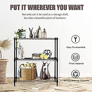 NChanmar 3-Tier Wire Shelving Unit Storage Shelves Shelf Organizer 30"x23"x12" Heavy Duty Metal Storage Rack Wire Rack NSF Height Adjustable for Laundry Bathroom Kitchen Garage Shelving(Black)