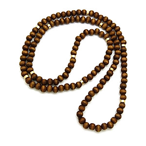Fashion 21 Jet Black, Brown Tone 8mm 36" Wooden Bead Metal Connect Ball Bead Necklace (Brown + Gold Color Metal Joint)