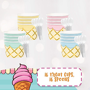 Creative Converting Ice Cream Party Treat Cups Bundle | 4 Colors of Cups & Spoons for 16 Guests | Birthday Party Supplies, Movie Night, School Church Events