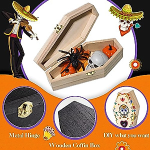 Thyle 4 Pack Unfinished Halloween Coffin Boxes Wood Coffin Shaped Boxes with Hinged Lids for DIY Crafts Wooden Coffin Boxes for Treats Favors Decoration Jewelry Casket Coffin (Black Burlywood,7 Inch)