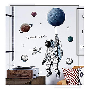 Astronaut Wall Mural Decals,3D Planet Universe Galaxy Outer Space Wall Stickers, Peel and Stick Removable Space Capsule Window Wall Stickers for Kids Nursery Bedroom Living Room (Space Walker)
