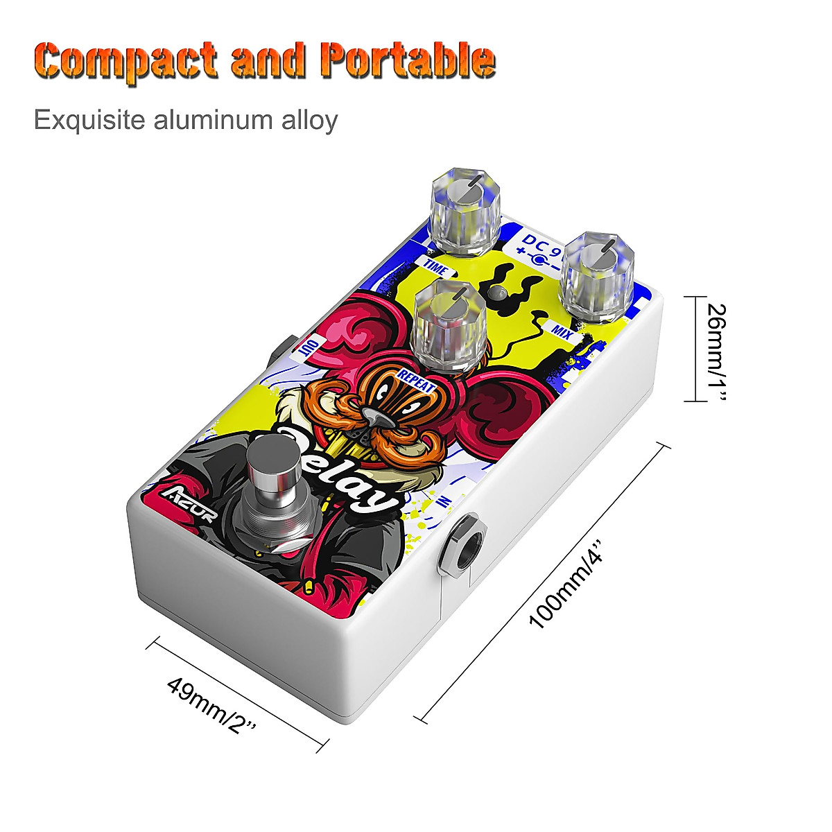 AZOR Digital Delay Guitar Effect Pedal Mouse Vintage Unique Tones Delay Pedal for Electric Guitar AP508