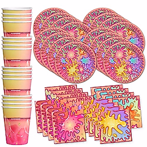 Girl Glitter Slime Making Birthday Party Supplies Set Plates Napkins Cups Tableware Kit for 16