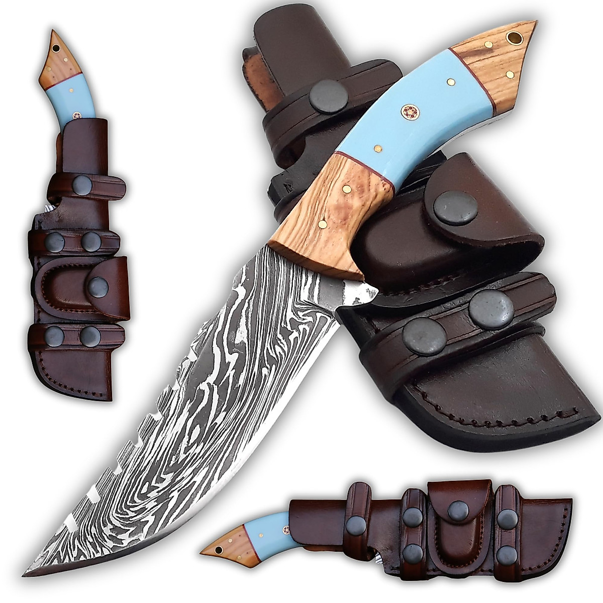 SHOKUNIN USA SavageTr Damascus Knives Custom Handmade Hunting Knife- Best Damascus Steel Blade Skinning Knife- Fixed Blade Hunting Knife With Sheath Belt Loop
