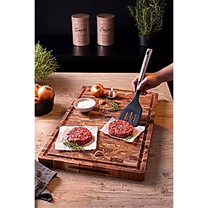 Weekolor, Large Butcher Block Cutting Board, Teak Wood End Grain, Thick Prep Station 23x15x1.5 in, Juice Groove, Reversible Charcuterie Board, Vegetable, Bread, Fruit, Cheese Board