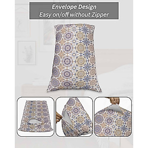 Edwiinsa Boho Flower Pillow Covers Standard Size Set of 2 20x26 Bed Pillow, Purple Orange Abstract Art Ethnic Pattern Plush Soft Comfort for Hair/Skin Cooling Pillowcases with Envelop Closure