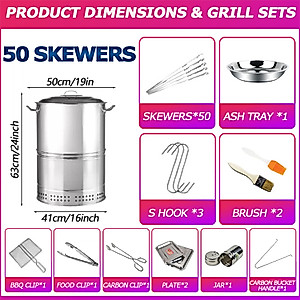 RIIGOOG Large Portable Charcoal Grills, Stainless Charcoal BBQ Grill Barrel 360° Smokeless Outdoor Barbecue Grill for Travel, Outdoor Cooking and BBQ, Camping Grill Picnic Patio Backyard