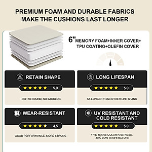 AOFEITE Outdoor Olefin Water-Resistant Deep Seat Cushion Set, 23''x 26''x 6'' Weather and Fade Resistant Patio Furniture Seat Cushion, Thickened Sofa Chair Pad with Straps for Lawn, Garden, Beige