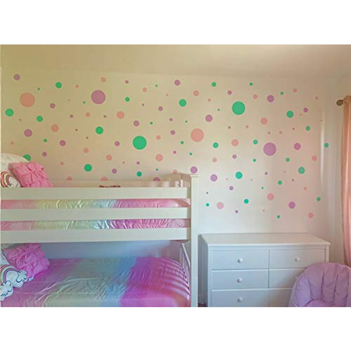 Pastel Polka Dot Wall Decals -Girls Room Decor Stickers Living Room Bedroom, Bathroom, Playroom, Baby Nursery Toddler to Teen DIY Decoration (Pastel)