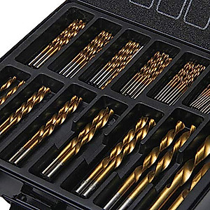 99 Pieces Twist Drill Bit Set Titanium HSS 4241, 135° Tip High Speed Steel, Size from 1/16" up to 3/8", Ideal Drilling in Wood/Cast Iron/Aluminum Alloy/Plastic/Fiberglass,