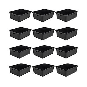 Carlisle FoodService Products N4401103 Comfort Curve™ Ergonomic Wash Basin Tote Box, 7" Deep, Black (Pack of 12)