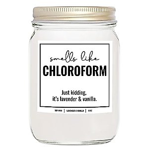 YouNique Designs Smells Like Chloroform Scented Candle, 8 Oz, True Crime Gifts for Women, Serial Killer Gifts for Women, Crime Junkie Merch, All Natural Soy Vegan Candles (Lavender & Vanilla)