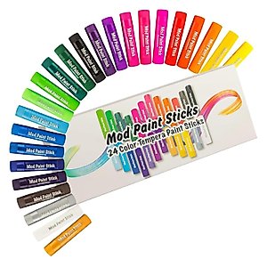 Mod Paint Sticks — Tempera Quick Dry Washable Paint Markers 24 Colors No Mess Non-Toxic Art Supplies, Toddlers Teens and Kids Paint for Creative Crafts, No Brush or Water Needed