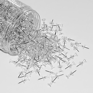 JIKIOU Push Pins Tacks 800 Count in Reusable Box, Standard Clear Thumb Tacks Steel Point and Clear Plastic Head for Wall Corkboard Map Calendar Photo Home Office Craft Projects Plastic Head Steel Pin