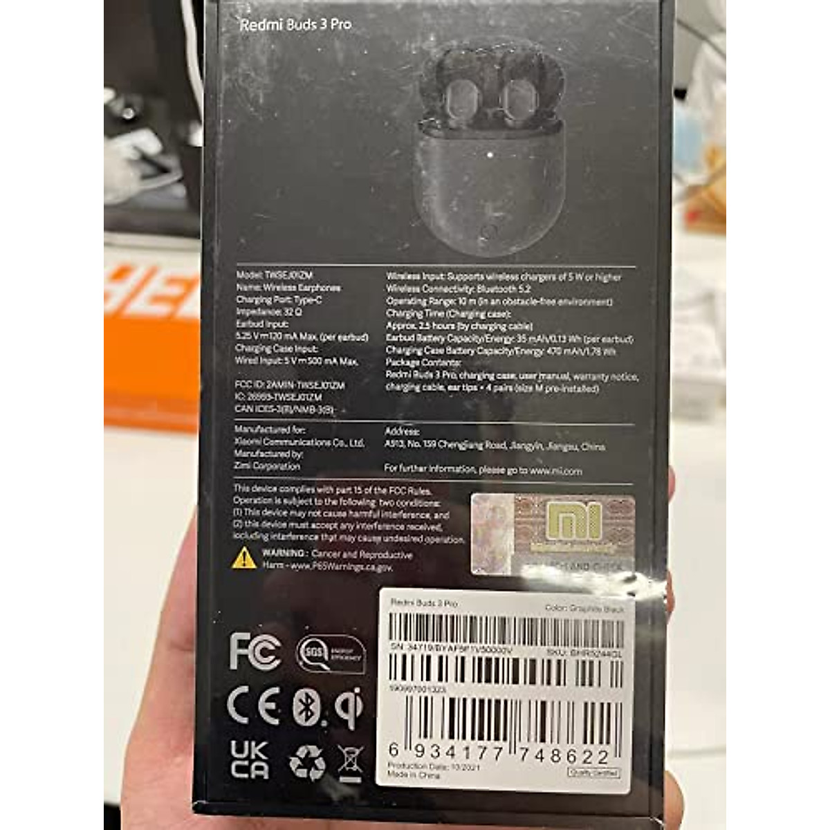 Xiaomi Redmi Buds 3 Pro True Wireless Airdots in-Ear Earbuds 35dB Smart Noise Cancellation, 28 Hour Battery Life,Dual-Device Connectivity,Wireless Charging 10min Charge use 3h,Dual Transparency Mode