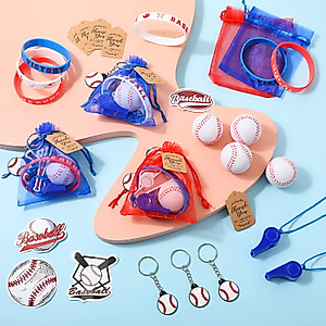 Hungdao 158 Pcs Baseball Party Favors for 18 Kids Includes Mini Bouncy Baseball Keychain Whistle Bracelets Thank You Card Stickers Organza Drawstring Bag for Baseball Sports Event Classroom Rewards