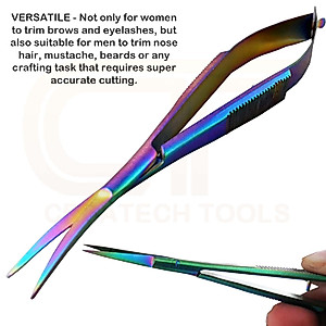 Eyebrow Tweezers Set – Pointed and Slanted Tweezers, Eyebrow Lash Trimming Scissors, Rainbow Professional Set
