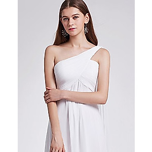 Ever-Pretty Women's Summer One-Shoulder Empire Waist Chiffon Pleated Maxi Formal Dress White US6