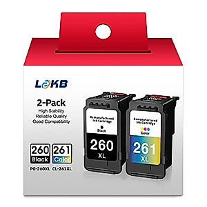 L2KB PG-260XL CL-261XL Ink Cartridge 260XL 261XL for Canon 260 and 261 Ink cartridges XL Canon 260 Black Ink for Canon Pixma TS5320 TS6400 TS6420 TR7020 Printers (1Black/1Tri-Color, 2PK)