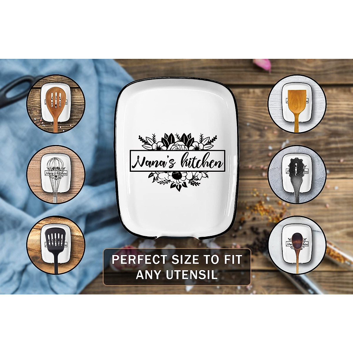 Hvukeke Ceramic Spoon Rest for Kitchen Stove Top Counter, Funny Nana's Kitchen White Spoon Holders for Chef, NaNa, Grandma, Grandmother Cute Kitchen Gift