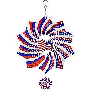 Wind Spinners Home Garden Decor, Patio Yard Backyard Outdoor Art Outside Decorations 3D American Flag Metal Stainless Steel Decoration 12＂Wind Spinner Gifts for Lawn Hanging Pinwheels Crafts Ornaments
