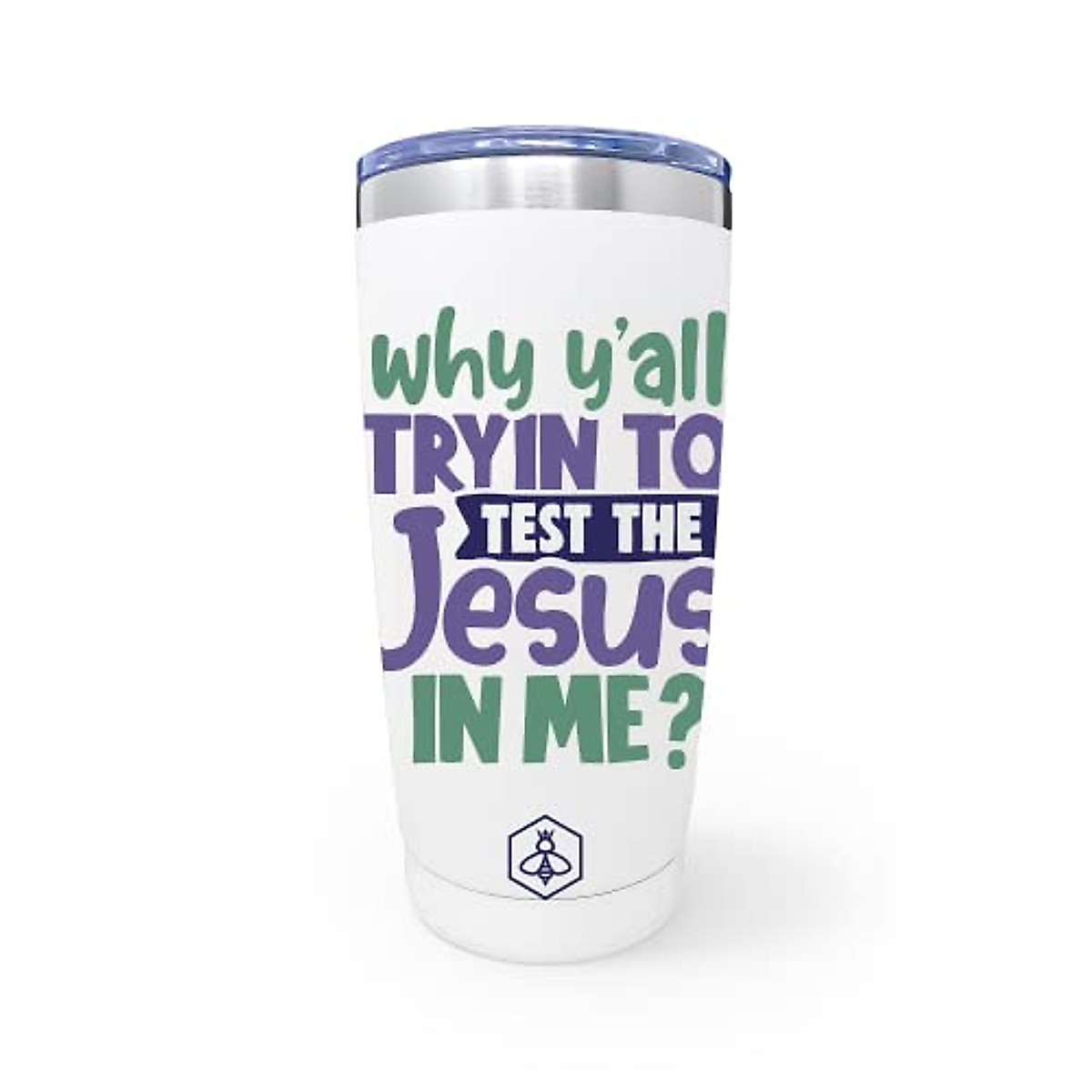 Biddlebee Best Friend Birthday Gifts Travel Coffee Mug w/ Slider Lid | 20oz Insulated Coffee Tumbler | Why Y'All Tryin to Test the Jesus in Me Cup | Funny Gifts for Women | Gifts for Mom