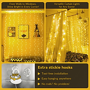 HXWEIYE 300LED Fairy Curtain Lights, USB Plug in 8 Modes Christmas Fairy String Hanging Lights with Remote Controller for Bedroom, Indoor, Outdoor, Weddings, Party, Decorations（9.8x9.8Ft, Warm White）