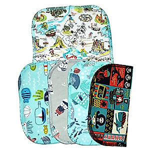 2 Ply Printed Flannel 8x8 Inches Set of 5 Little Wipes Pirates and Pals