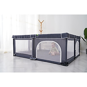 Foldable Baby Playpen with Mat, 50x50inch Playpen for Babies and Toddlers,Portable Play Pen with 30pcs Ocean Balls and 4 Handlers Indoor & Outdoor. (59x59in)