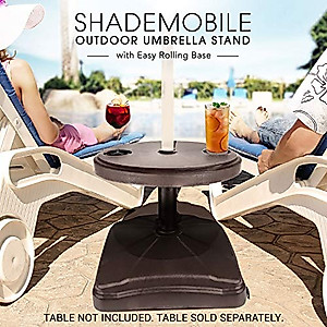 Shademobile Outdoor Umbrella Stand w/ Easy Rolling Base (up to 125lb) Heavy Duty Universal Design for Weighted Commercial Patio & Deck Big Mobile Sun Shade w/ Hidden Wheels | Bronze, Black, Sandstone