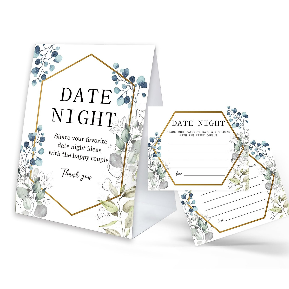 Eucalyptus Bridal Shower Games Date Night Sign, 1 Date Night Sign and 50 Date Night Cards, Bridal Shower Decorations, Wedding Shower Game-DNYH08