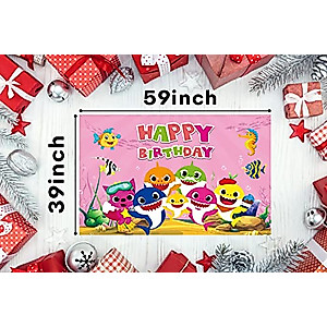 Baby Shark Birthday Backdrop Party Supplies,Blue Cartoon Whale Sign Poster Large Fabric Shark Sign Birthday Photo Backdrop Backgroud for Birthday Party Decoration Supplies,59 x 39 Inch