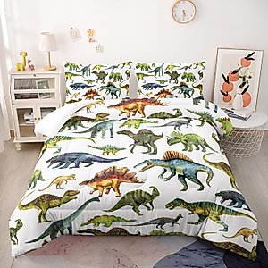 Nttopship Dinosaur Comforter Sets Full Size，Dinosaur Printed Quilt Set for Bedroom Soft Microfiber All Season Print Quilt Set with 1 Comforter and 2 Pillow Case