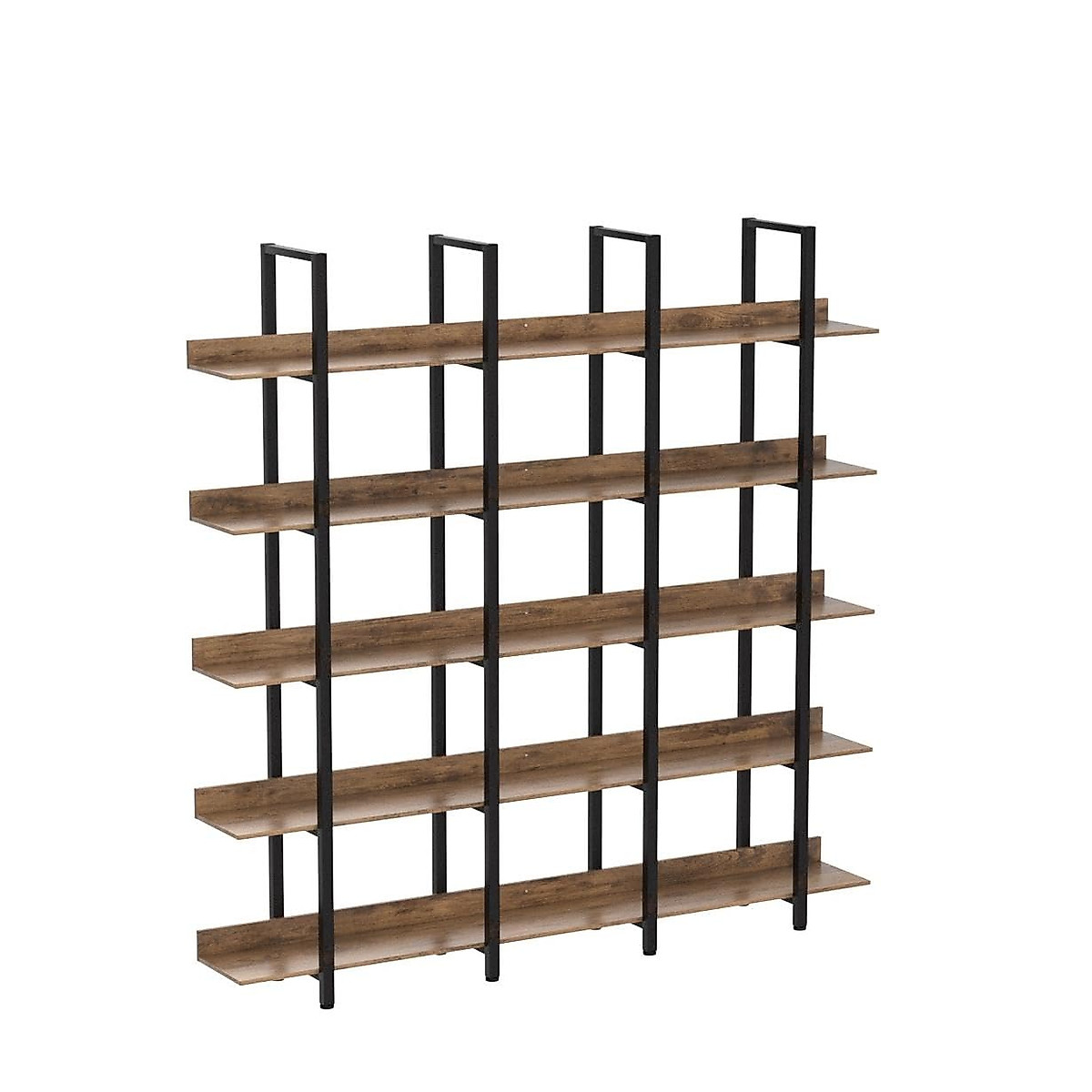 GNIXUU Triple Wide Bookshelf 5-Tier, Industrial Display Bookcase with Metal Frame, Tall Open Storage Book Shelves for Bedroom Living Room Office (Rustic Brown)