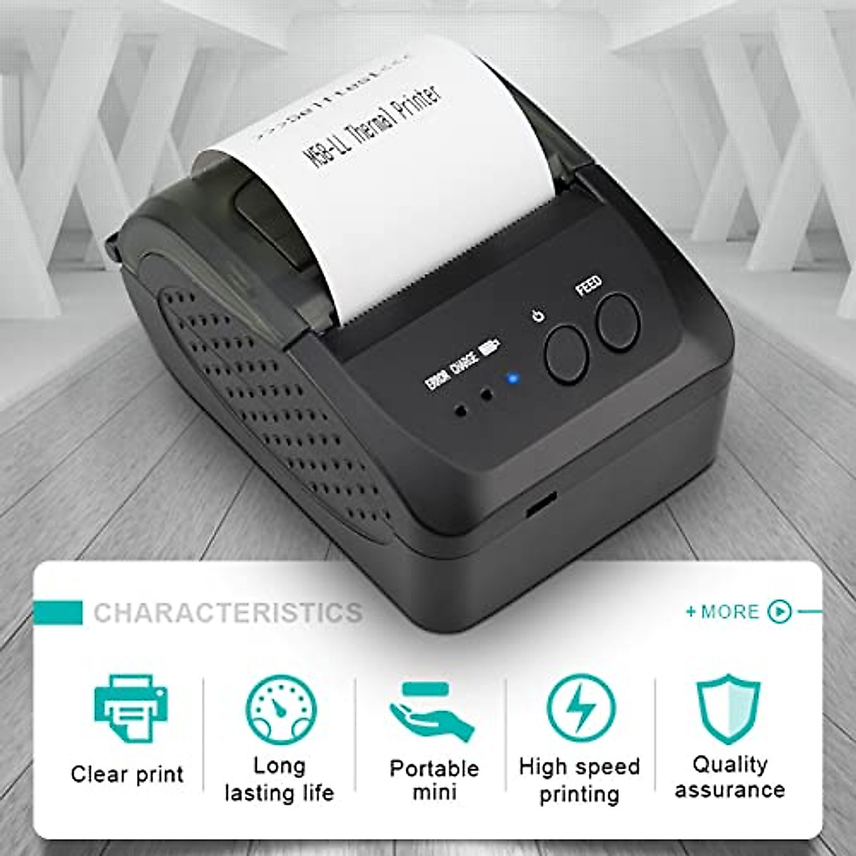 CHICIRIS Mini Thermal Printer, Low Noise, Auto Sleep Mode, Portable Receipt Printer, Energy Saving for Office (US Plug)