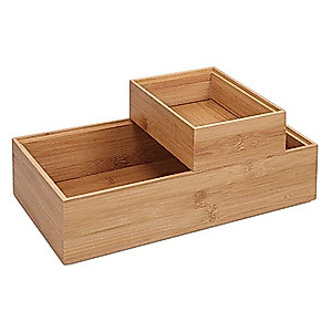 Navaris Bamboo Storage Boxes - Set of 2 Wood Stackable Box Organizers for Bedroom, Kitchen, Bathroom, Living Room, Makeup, Jewelry, Accessories