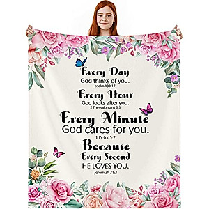 JIYEPOPO Catholic Bible Blanket, Religious Gifts for Women Christian Throw Blanket Soft Plush Prayer Blankets and Throws with Scriptures Serenity Faith Gifts for Women Men 60x50 Inch