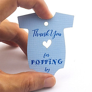 Summer-Ray 50pcs Blue Baby Onesie Baby Shower Favor Thank You Tags Thank You for Popping by