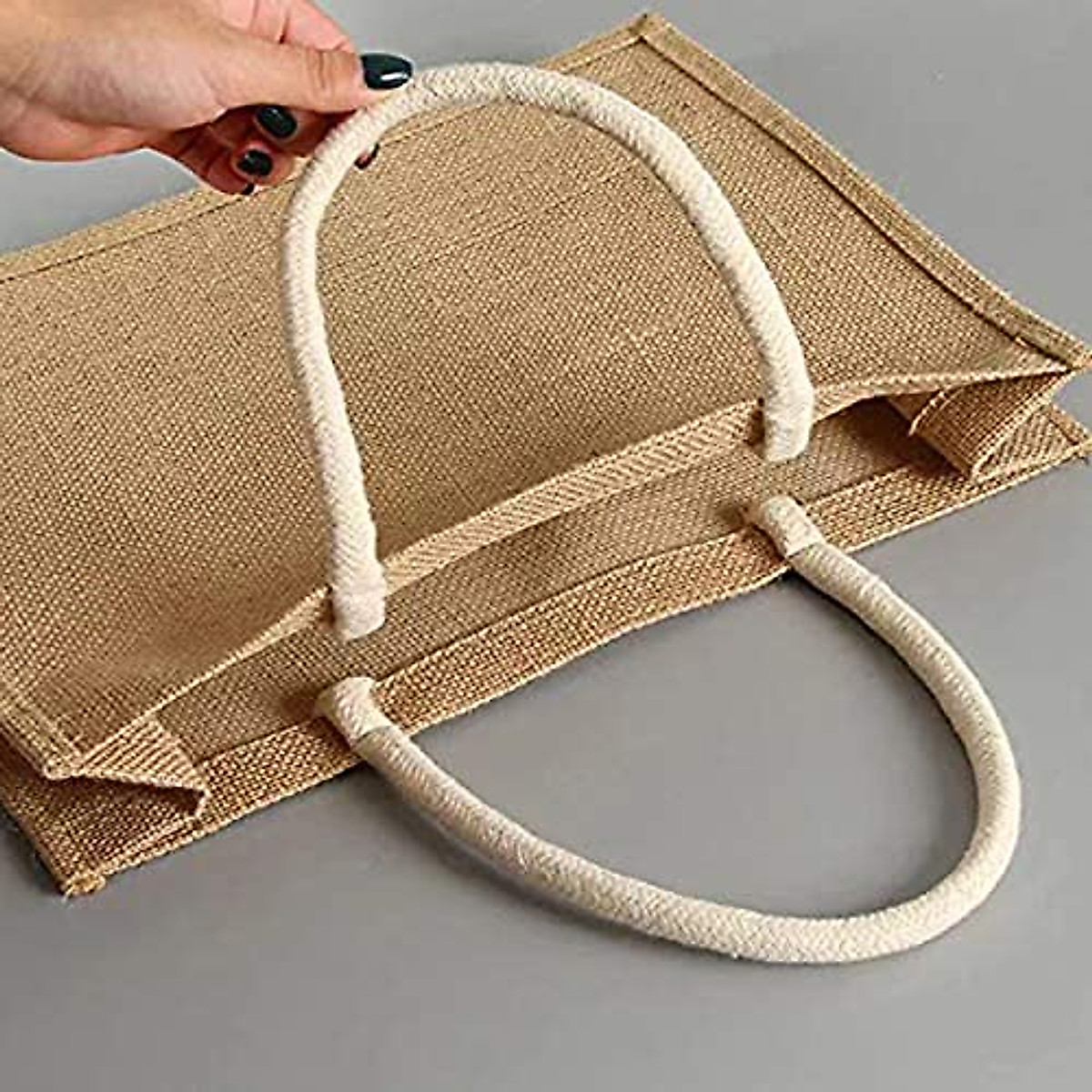 XMRSOY 6 Pack Reusable Burlap Tote Bag,Large Jute Bag Handle Grocery Shopping Bags Water Resistant Bridesmaid Burlap Bag for Travel Beach
