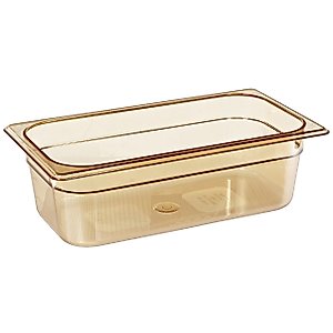 Rubbermaid Commercial Products Hot Food Insert Pan for Restaurants/Kitchens/Cafeterias, 1/3 Size, 4 Inches Deep, Amber (FG217P00AMBR)