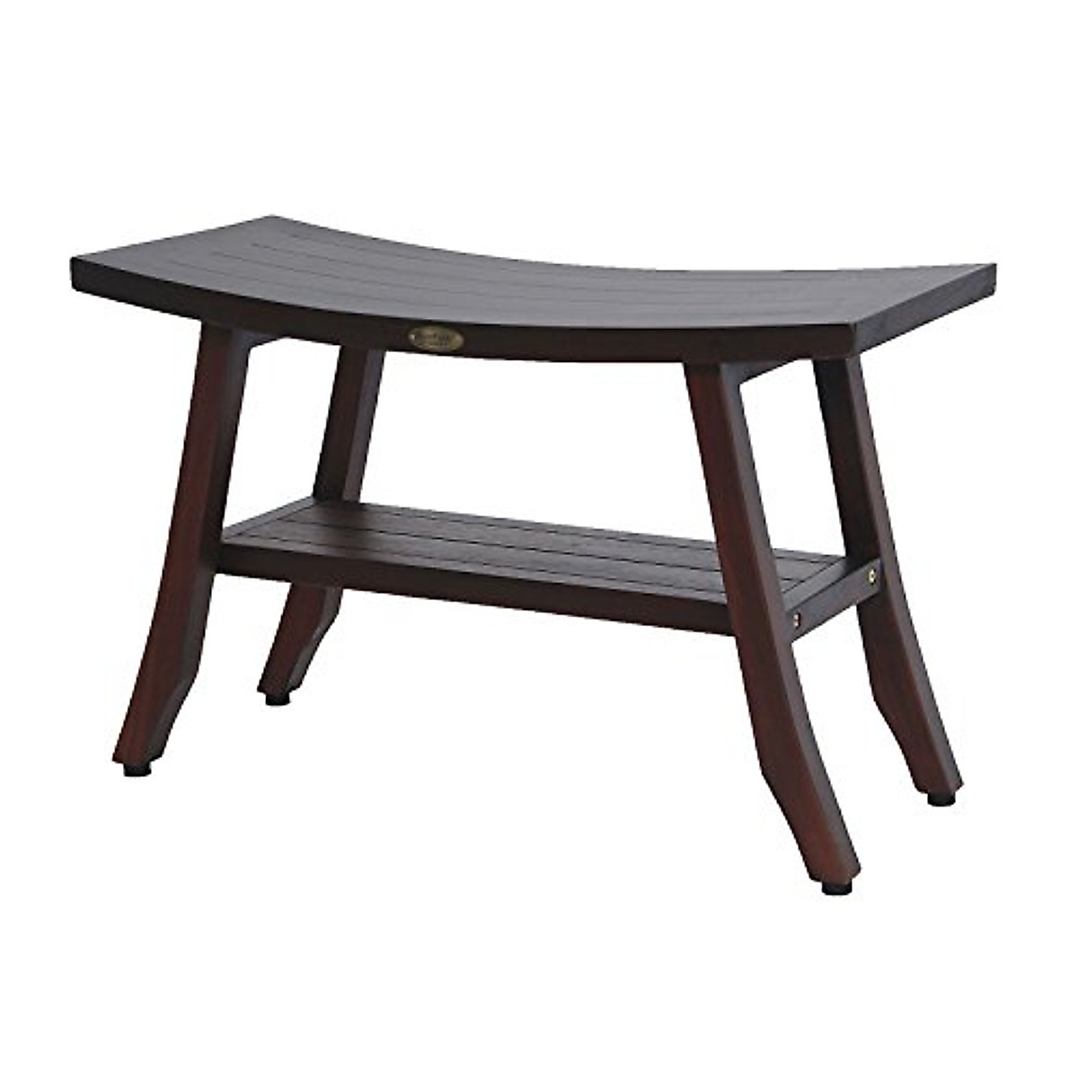 DecoTeak Satori Shower Bench Teak Wood Shower Stool with Curved Seat and Shelf 28″ Wide Wooden Seat Shower Stool in Woodland Brown Finish