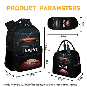 Mercuryelf Custom Basketball Backpack with Lunch Box And Pencil Case, Personalized Elementary Kindergarten School Preschool Bookbag for Boys Girls Kids, Set of 3