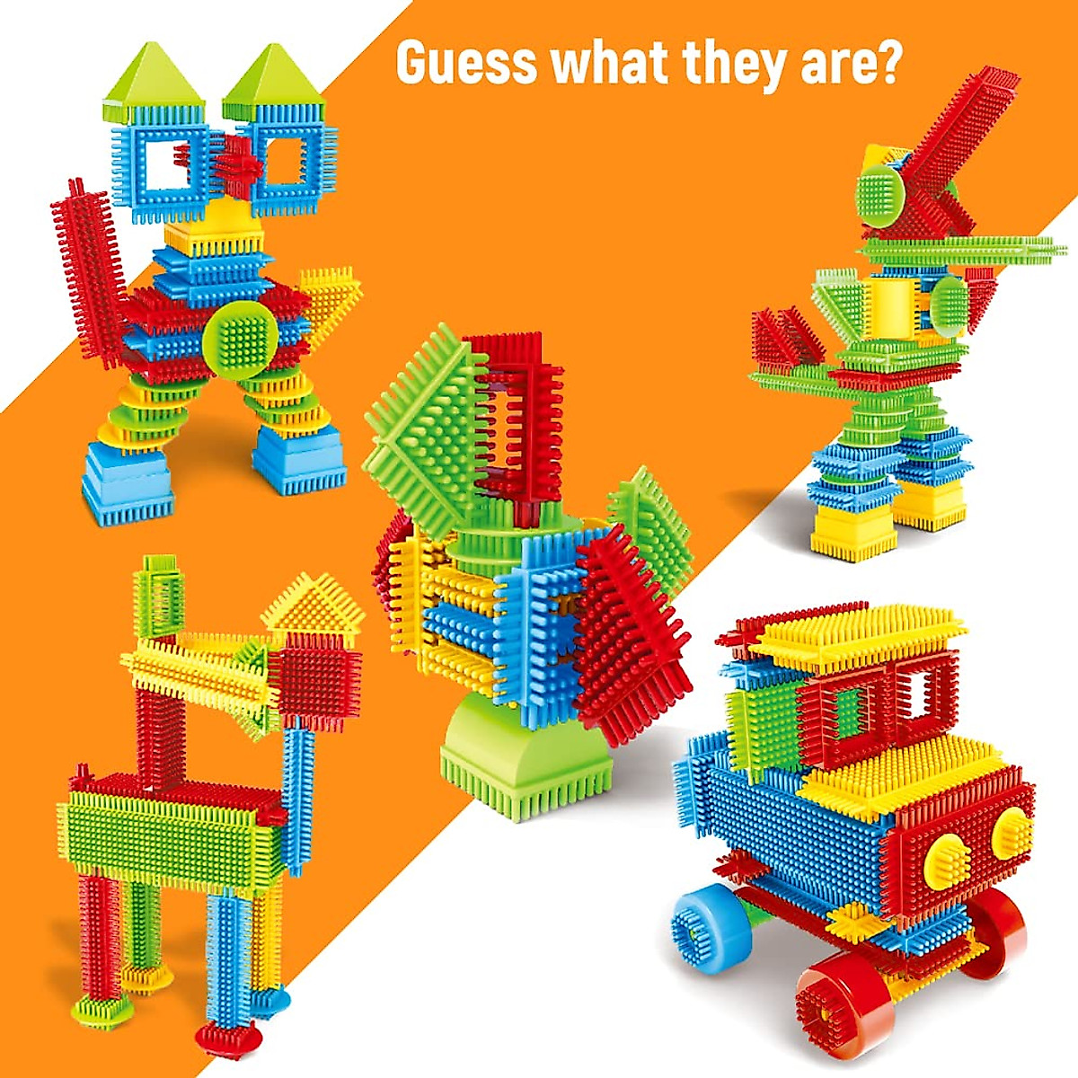 teytoy My First Baby Building Toys, 150pcs Bristle Shape 3D Building Blocks Toy Set, STEM Educational Preschool Toys, Building Blocks for Kids Ages 4-8 Years Old