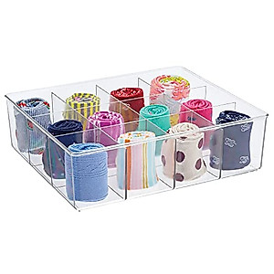 mDesign Plastic 12 Compartment Divided Drawer and Closet Storage Bin - Organizer for Scarves, Socks, Ties Bras, and Underwear - Dress Drawer, Shelf Organizer - Lumiere Collection - 8 Pack - Clear